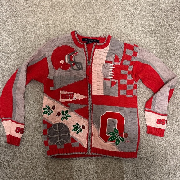 Sweaters | Rare Vintage Pink Red White And Gray Osu Themed Sweater ...